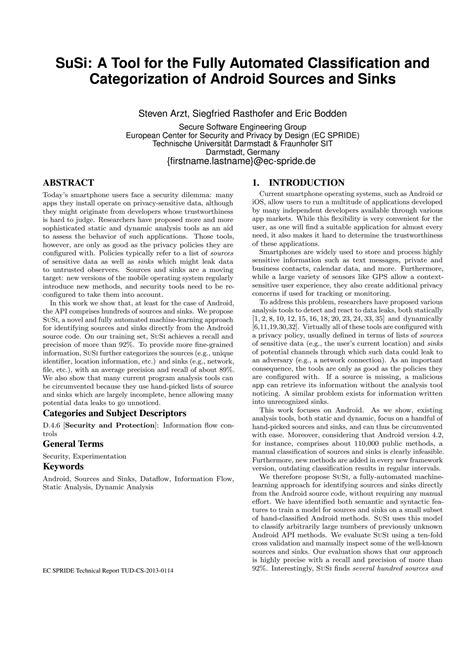 Solution Susi A Tool For The Fully Automated Classification And Categorization Of Android