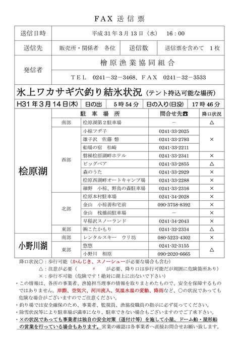 漁協さん発表の桧原湖小野川湖結氷状況情報が更新されました 桧原湖ワカサギ釣り情報まとめサイト