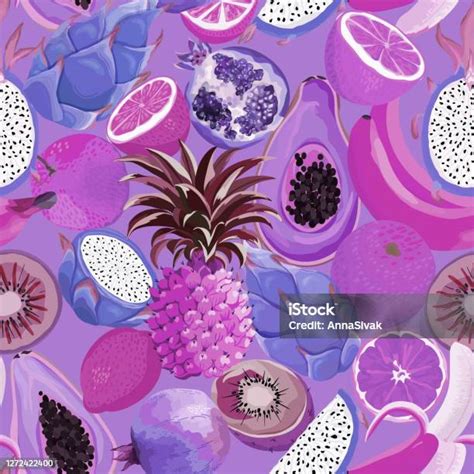 열대 과일과 매끄러운 패턴 바나나 오렌지 레몬 파인애플 직물용 드래곤 과일 배경 패션 텍스처 벡터벽지 0명에 대한 스톡 벡터 아트 및 기타 이미지 Istock