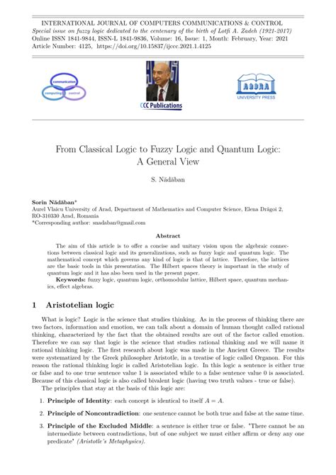 PDF From Classical Logic To Fuzzy Logic And Quantum Logic A General View