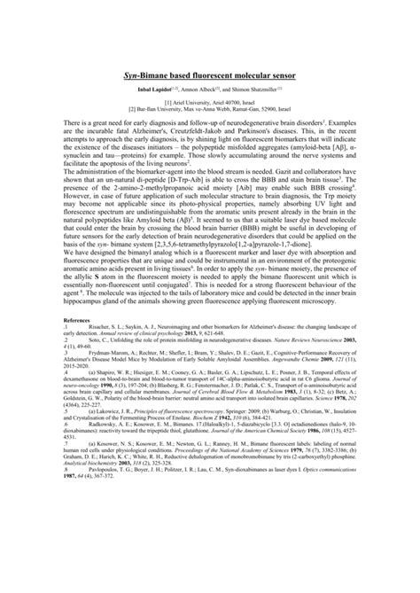 Syn Bimane Based Fluorescent Molecular Sensor Inbal Lapidot[1 2