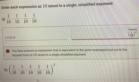 Solved Enter Each Expression As 10 Raised To A Single Simplified