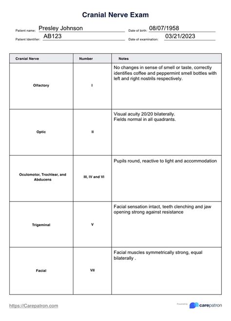 Cranial Nerve Exam And Example Free Pdf Download