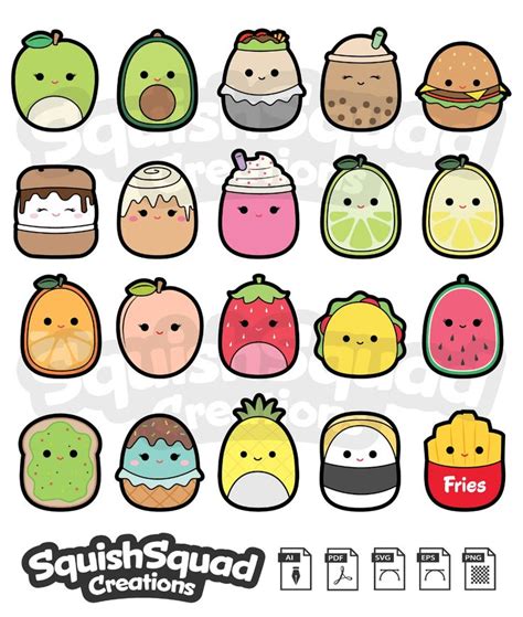 Squishmallow Squad Mega Food Squad Bundle Collection Svg Etsy Ranas Para Dibujar Garabatos