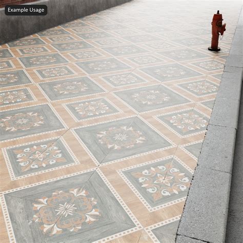 Square Stone Matte Tile Texture Orange Ornate Poliigon