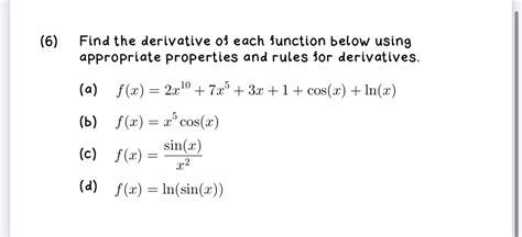 solved 6 ﻿find the derivative of each function below using