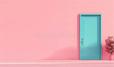 A Stylish Mint Green Door Against A Soft Pink Wall In A Modern Interior