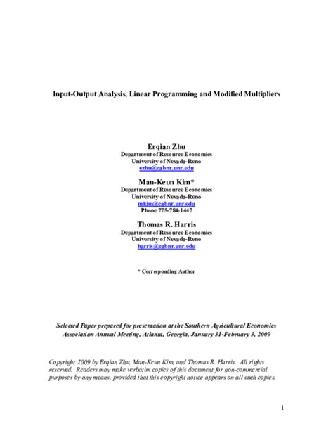 Input Output Analysis Linear Programming And Modified Multipliers