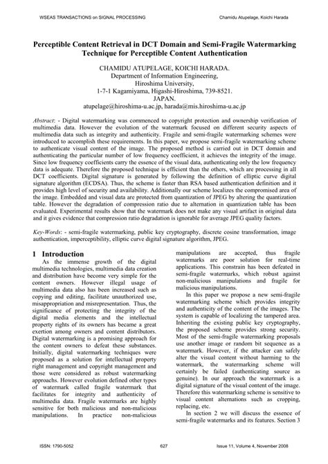 Pdf Perceptible Content Retrieval In Dct Domain And Semi Fragile