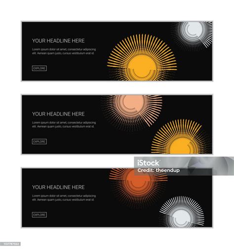 원형 모양을 형성 하는 반복 브러쉬 스트로크로 만든 추상적인 배경으로 구성 된 웹 배너 디자인 서식 파일 세트 현대 장난과 화려한 벡터 아트 개념에 대한 스톡 벡터 아트 및