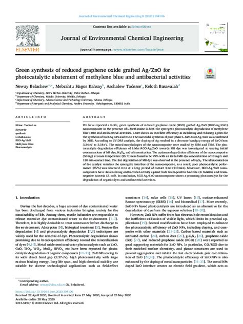 Pdf Green Synthesis Of Reduced Graphene Oxide Grafted Agzno For