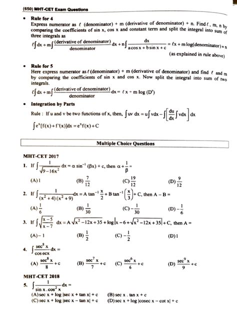Indefinite Integration Cet Pyqs Pdf