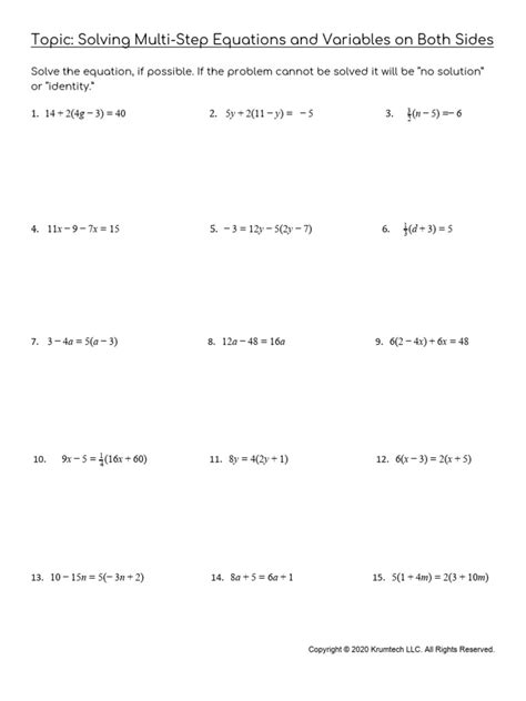 Solving Multi Step Equations Variables Both Sides 8 Pdf Teaching Methods And Materials