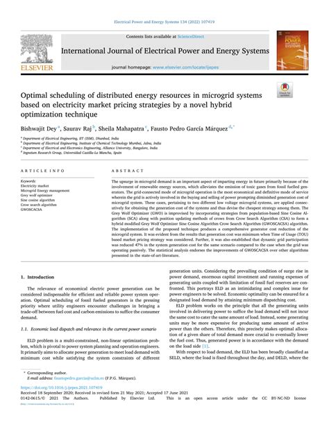 pdf optimal scheduling of distributed energy resources in microgrid systems based on