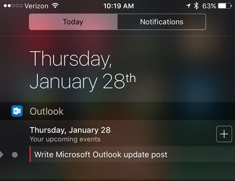 microsoft outlook updated with a new calendar notification center widget
