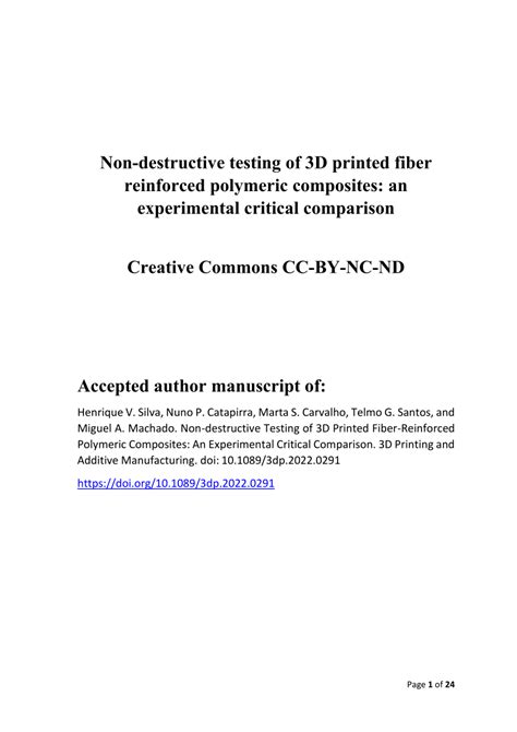 Pdf Nondestructive Testing Of 3d Printed Fiber Reinforced Polymeric Composites An