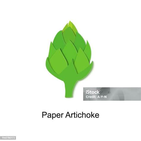 종이 잘라 녹색 양 인데 잘 익은 전체 아 티 초 크의 형태로 벡터 종이 공예 디자인 벡터 일러스트입니다 종이 아플 리 케 아트 스타일 야채입니다 종이 접기 개념입니다