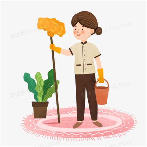 手绘卡通保洁阿姨插画免抠元素图片免费下载 PNG素材 编号z62i88422 图精灵