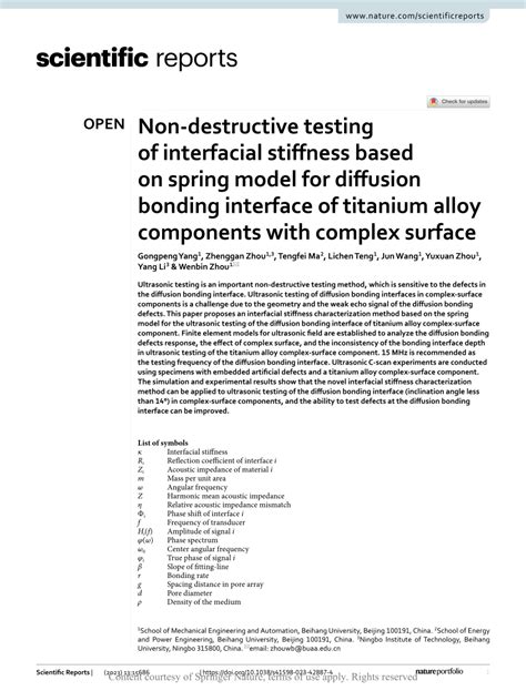 Pdf Non Destructive Testing Of Interfacial Stiffness Based On Spring Model For Diffusion