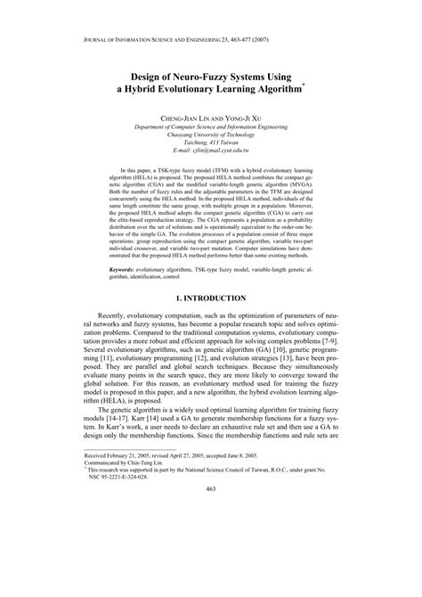 Pdf Design Of Neuro Fuzzy Systems Using A Hybrid Evolutionary Learning Algorithm