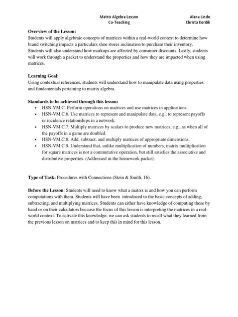 matrix lesson plan pdf matrix mathematics brand