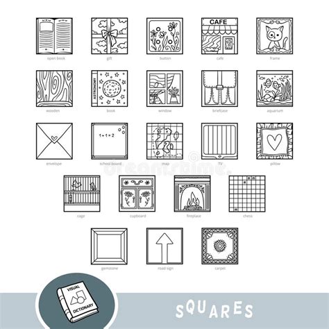 Black And White Set Of Square Shape Objects Visual Dictionary Stock Vector Illustration Of