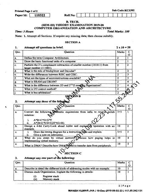 Computer Organization And Architecture Kcs 302 Pdf