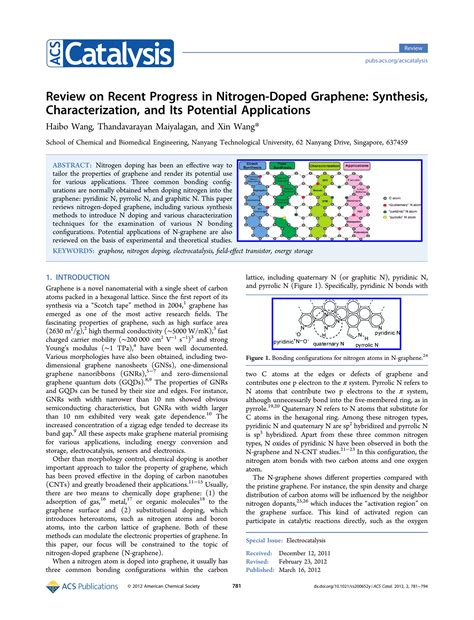 A Review On Recent Progress In Nitrogen Doped Graphene Synthesis Characterization And Its