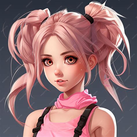 Premium Photo Sexy Pink Anime Girl With Big Eyes Pony Tail Hair