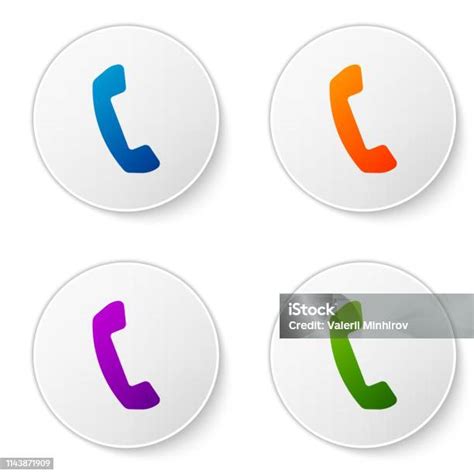 컬러 전화 핸드셋 아이콘 흰색 배경에 고립입니다 전화 기호입니다 원 버튼의 색상 아이콘을 설정 합니다 벡터 일러스트 개념에 대한 스톡 벡터 아트 및 기타 이미지 Istock