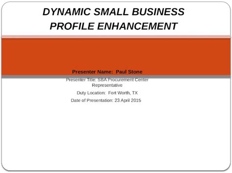 Pptx Presenter Name Paul Stone Presenter Title Sba Procurement