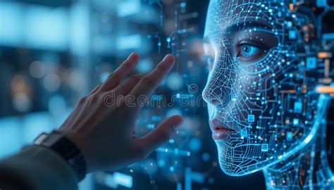 Human Hand Touching Artificial Intelligence Futuristic Interface Technology Concept Stock