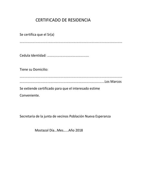 Certificado De Residencia Pdf