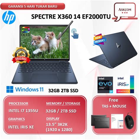 Jual Laptop Hp Spectre X360 14 Ef2000tu Oled Touch I7 1355u 32gb 2tb