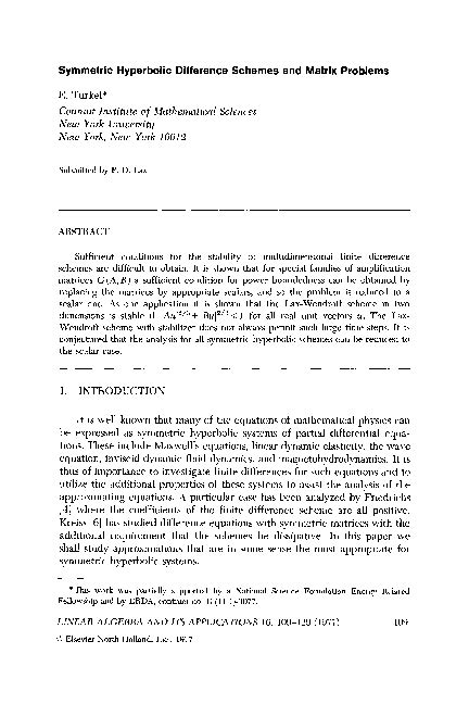 Pdf Symmetric Hyperbolic Difference Schemes And Matrix Problems