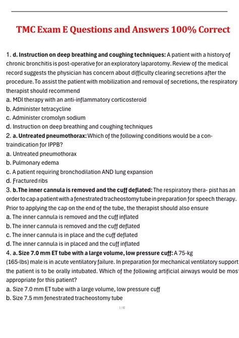 TMC Exam E Questions And Answers Correct TMC Stuvia US