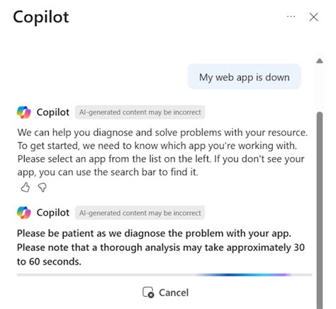 Azure의 Microsoft Copilot을 사용하여 App Service로 앱 문제 해결 Microsoft Learn
