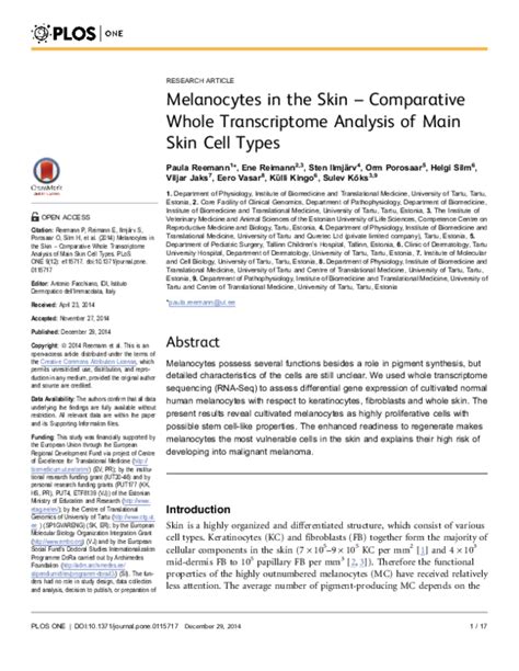Pdf Melanocytes In The Skin Comparative Whole Transcriptome Analysis Of Main Skin Cell Types