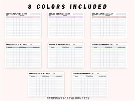 Printable Server Rotation Chart Server Chart Board Seating Etsy