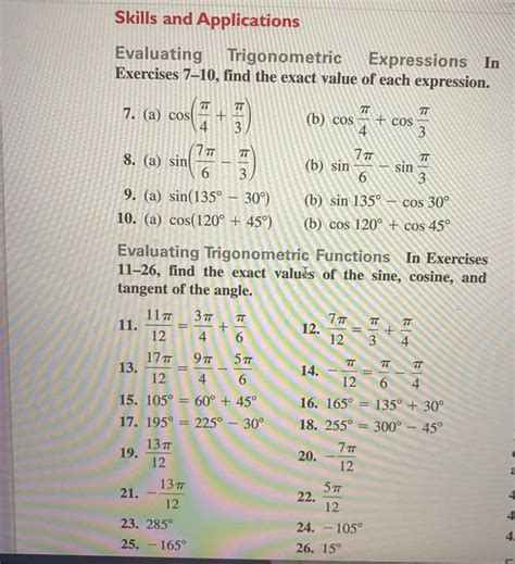 Solved Skills And Applications Evaluating Trigonometric