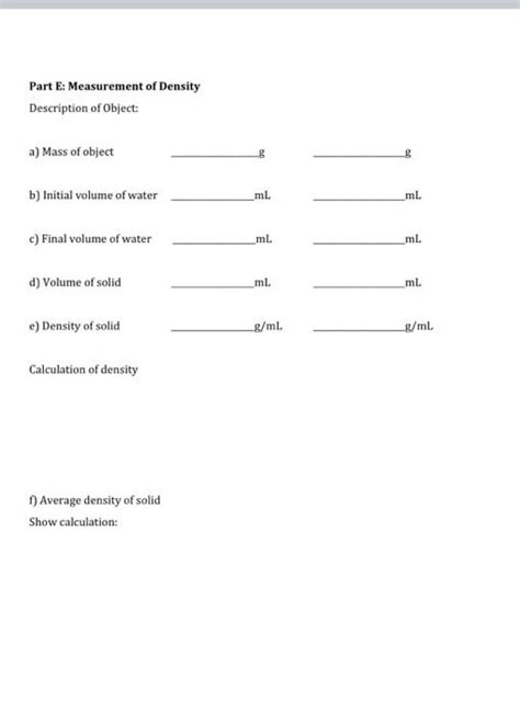 Part E Measurement Of Density Description Of Object Chegg