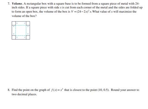 Solved A Rectangular Box With A Square Base Is To Be Formed Chegg