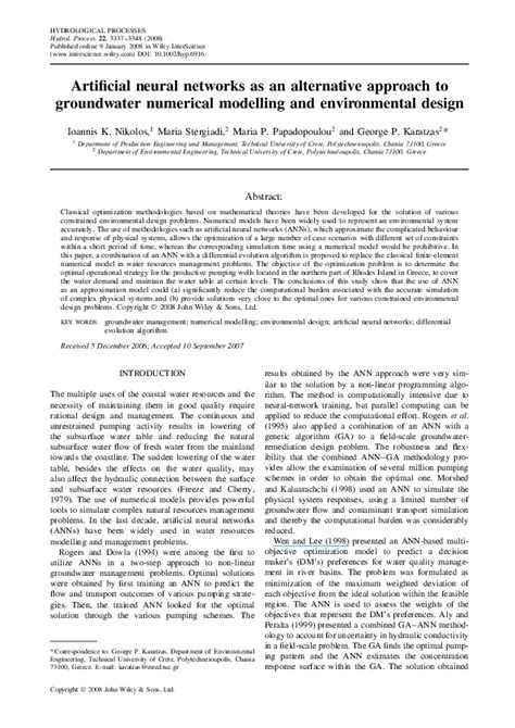 Pdf Artificial Neural Networks As An Alternative Approach To Groundwater Numerical Modelling