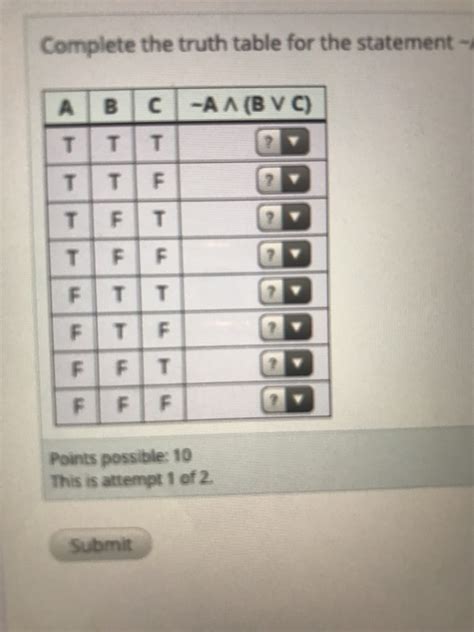 Solved Complete The Truth Table For The Statement A B C Chegg