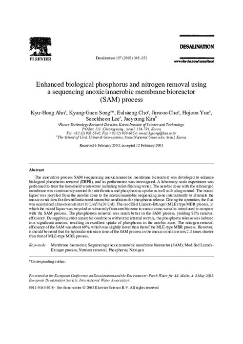 Pdf Enhanced Biological Phosphorus And Nitrogen Removal Using A Sequencing Anoxicanaerobic