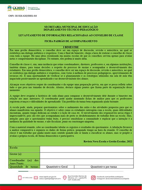 Ficha Conselho De Classe 2024 Pdf Aprendizado Pedagogia