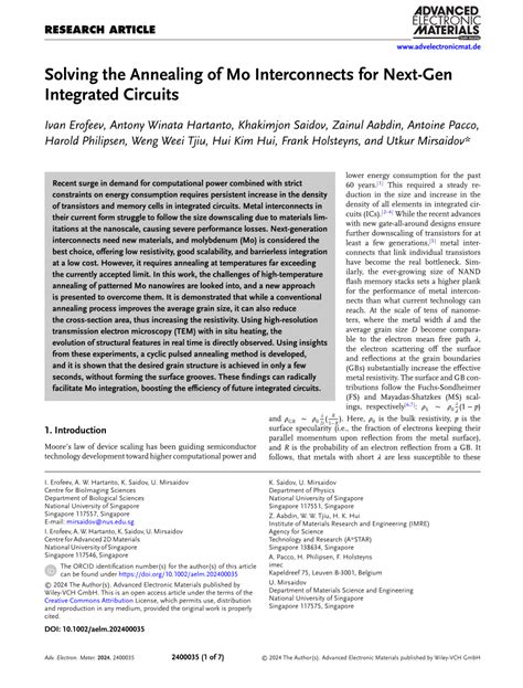 Pdf Solving The Annealing Of Mo Interconnects For Next‐gen Integrated Circuits