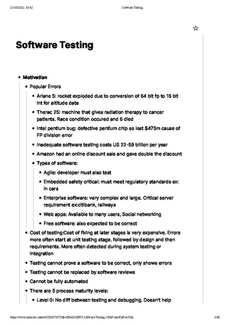 Software Testing Notes Software Testing Motivation Popular Errors