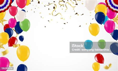 흰색 배경에 고립 된 색종이와 공기 공 휴일 다채로운 화환 0명에 대한 스톡 벡터 아트 및 기타 이미지 0명 3차원 형태 개체 그룹 Istock