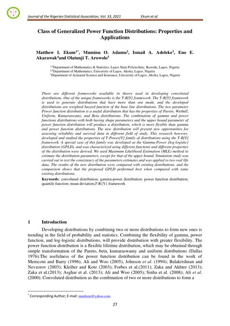 Pdf Class Of Generalized Power Function Distributions Properties And Applications